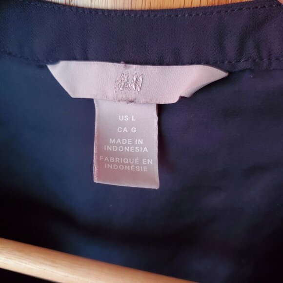 H&M | Dresses | Womens Hm Short Sleeve Vneck Dress Sz L Navy Blue Euc ...